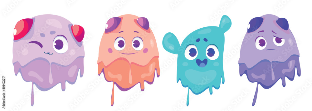 Set of cute monsters in cartoon style. Vector illustration of beautiful ...