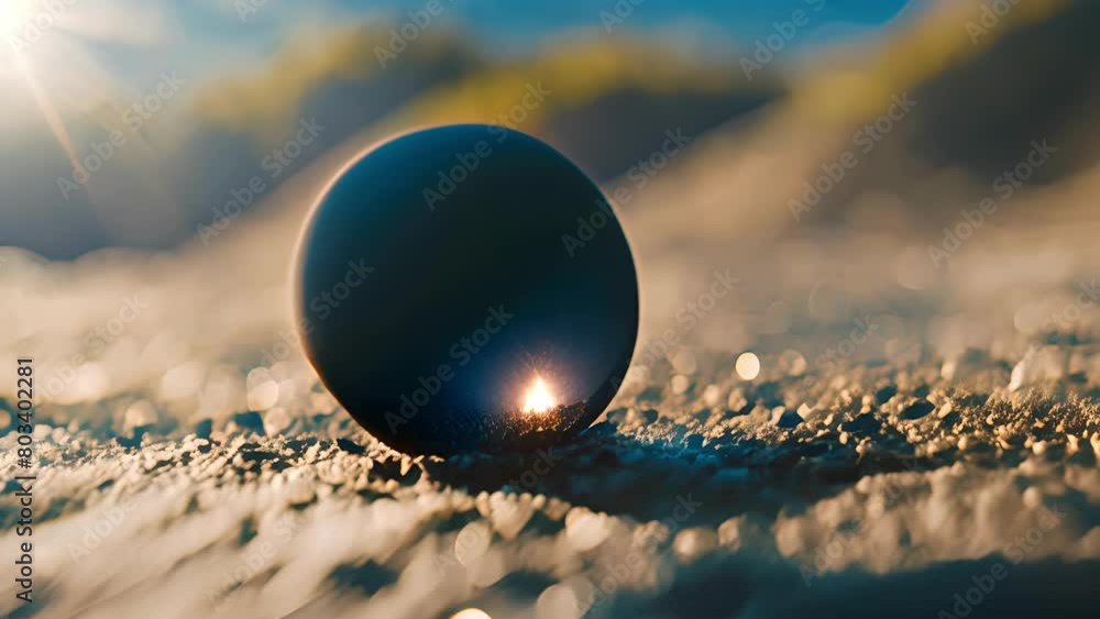 Mysterious black orb on a glittering golden surface. Abstract concept ...