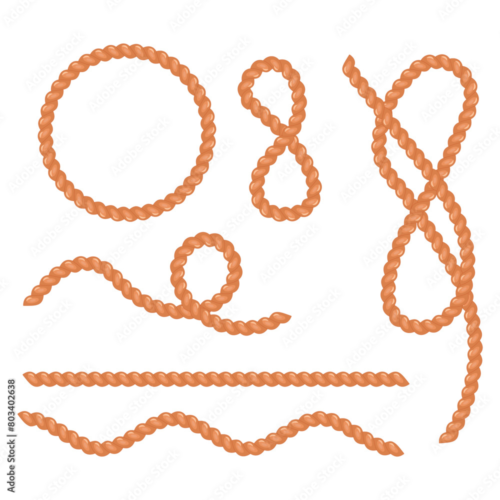 Set of flexible ropes in cartoon style. Vector illustration of ropes of ...