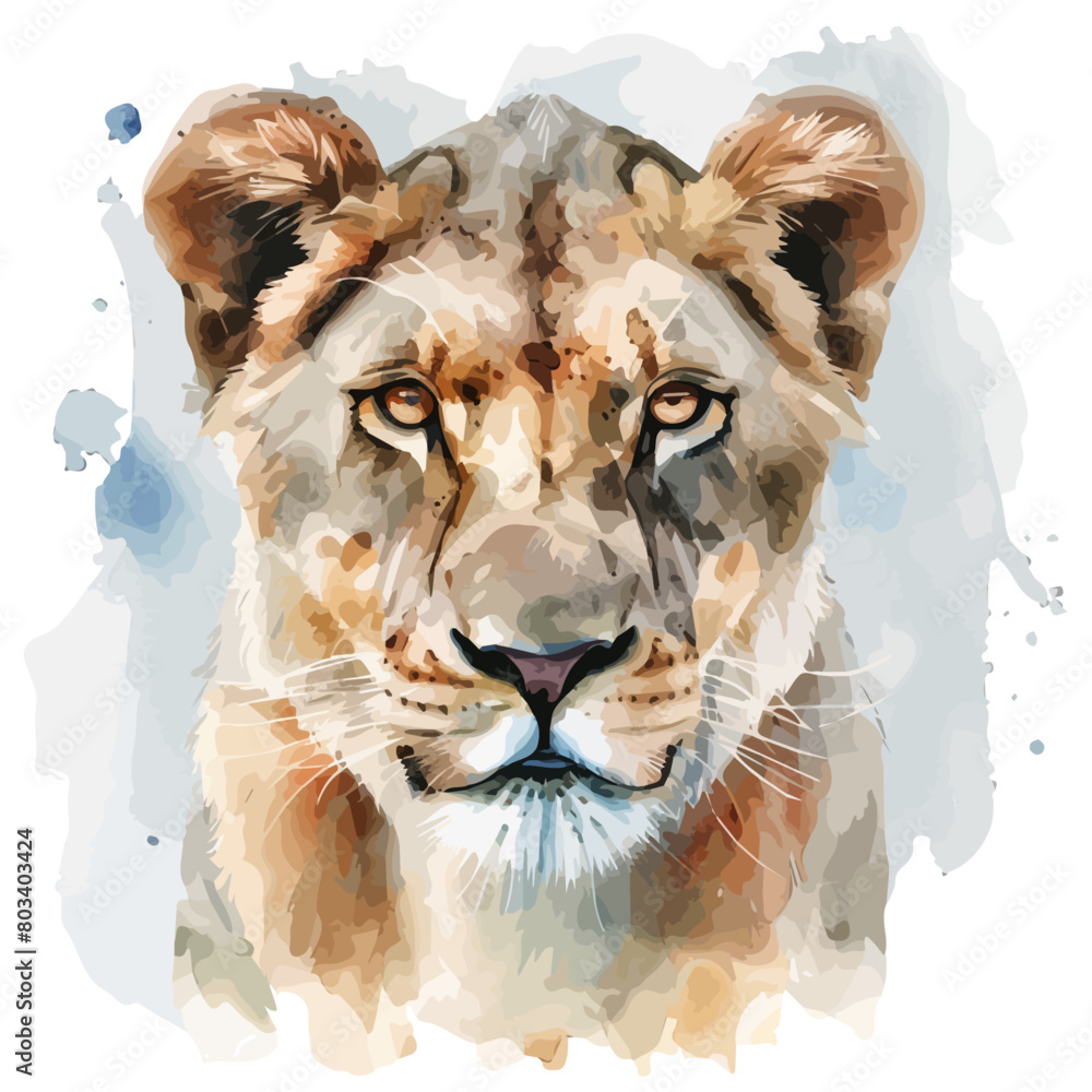 Watercolor clipart vector of a lioness, isolated on a white background ...