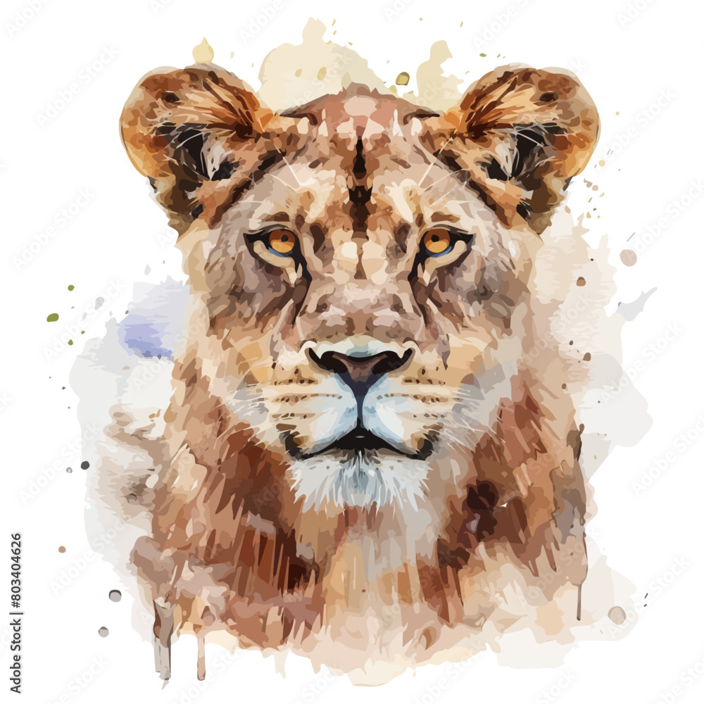 Watercolor clipart vector of a lioness, isolated on a white background, lioness vector ...