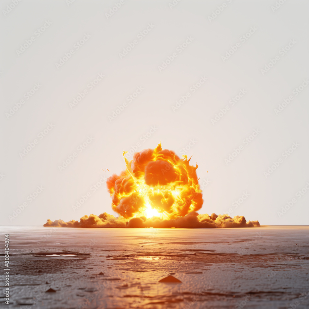 nuclear explosion effect above the ground, glowing inside, side angle ...