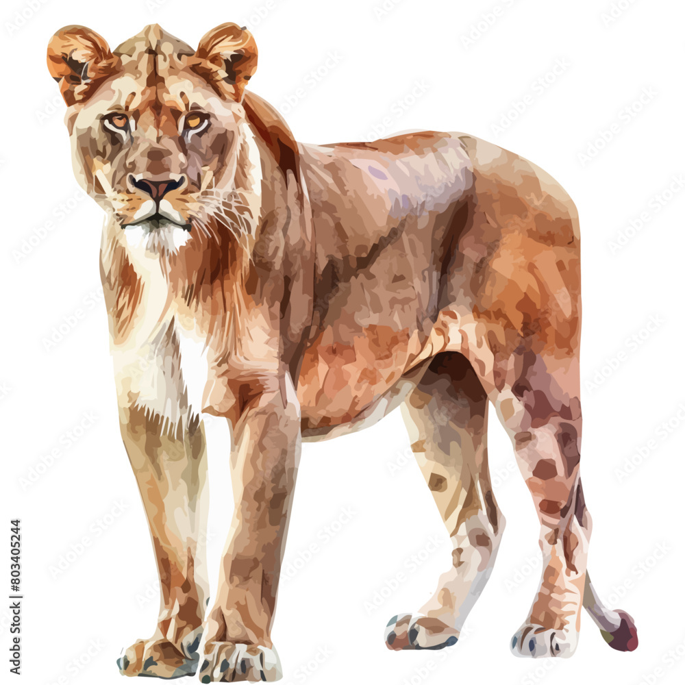 Vecteur Stock Watercolor painting vector of a lioness (lion), isolated ...