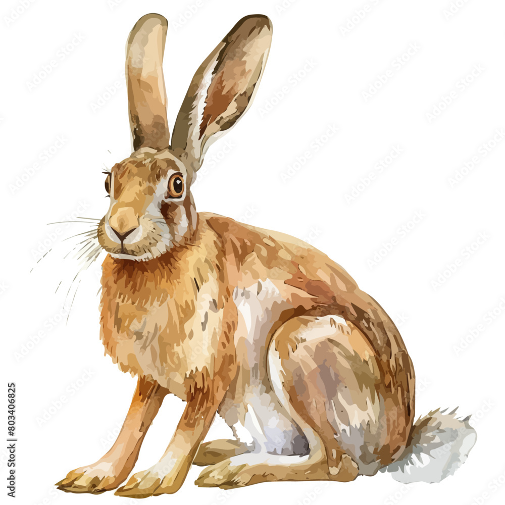 Watercolor drawing clipart of a hare, isolated on a white background ...