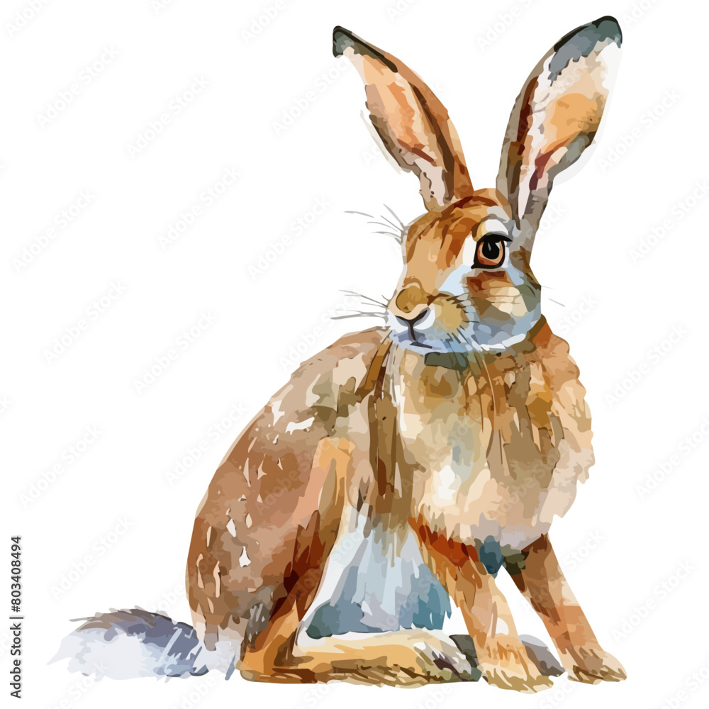 Watercolor vector of a hare, isolated on a white background, design art ...