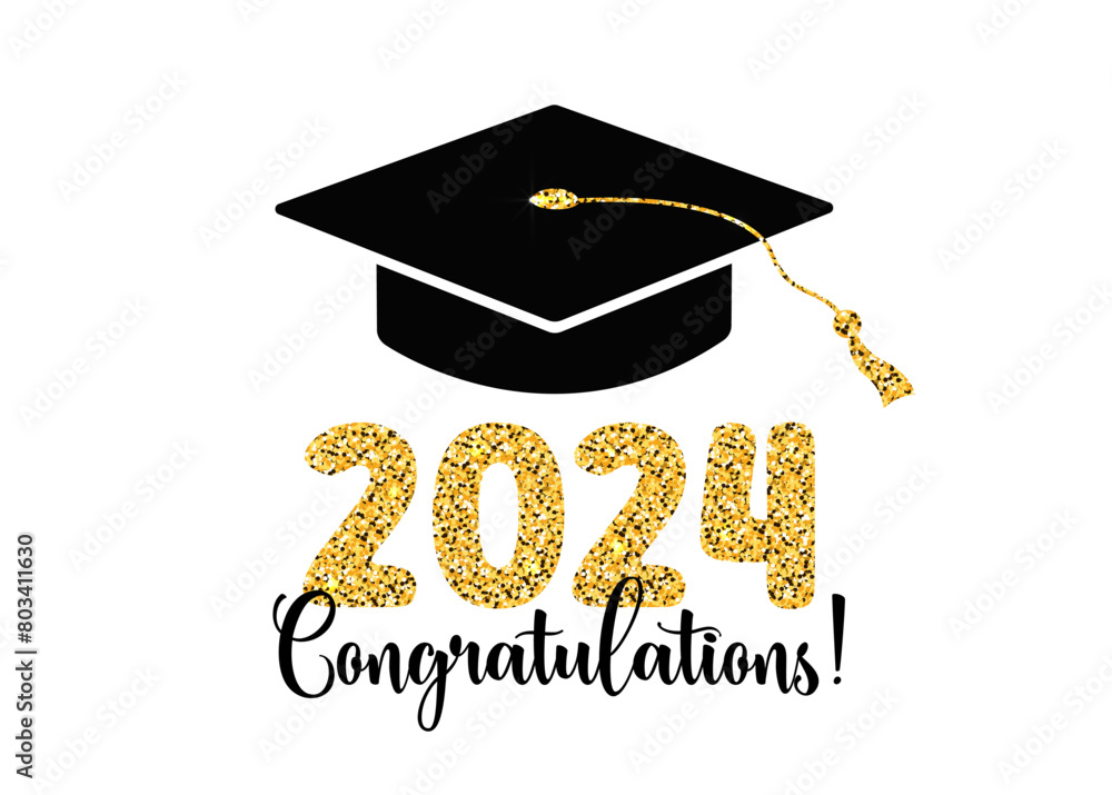 Graduation 2024 Congratulations text greeting card, poster. Vector ...