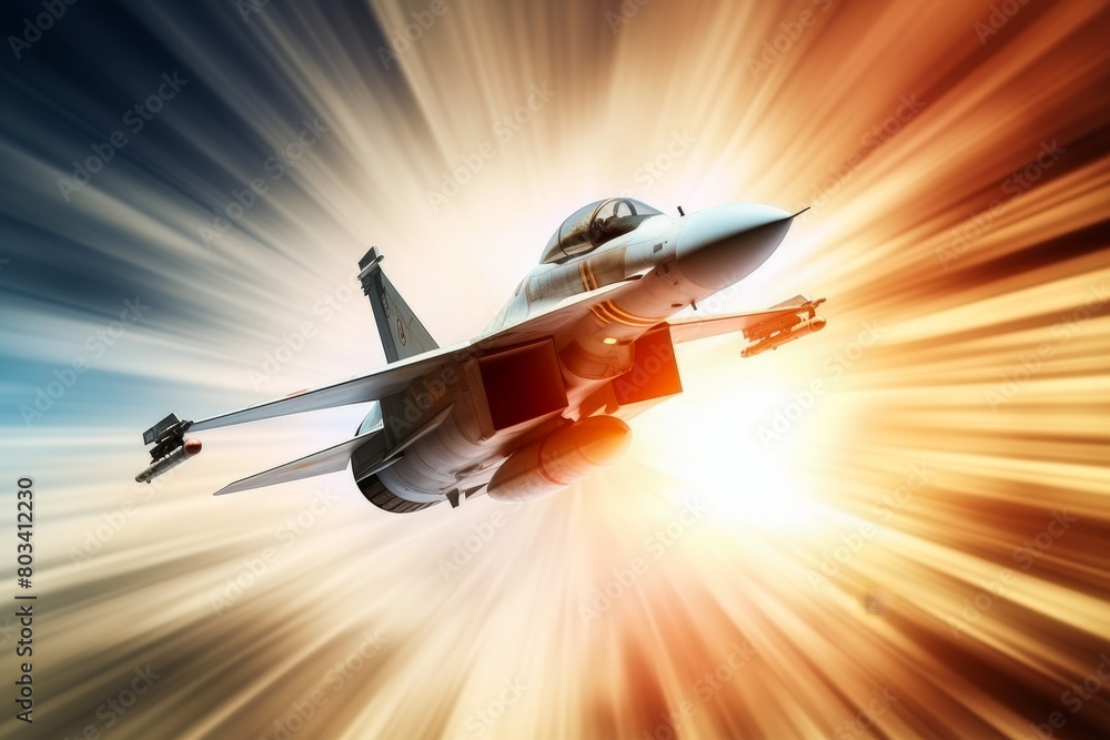Jet fighter frozen mid-flight in supersonic journey with motion. Stock ...