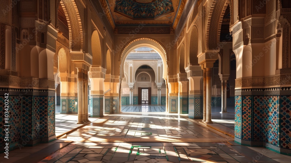 Ornate interior of a traditional Arab-style architecture with intricate ...