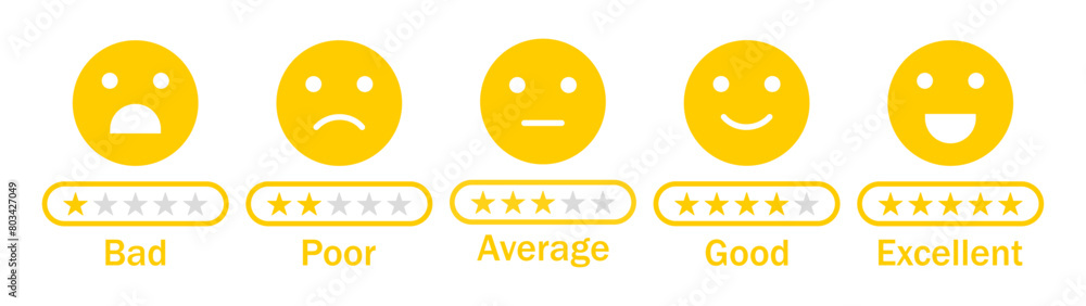 feedback rating emojis vector icon set. Excellent, good, average, bad ...