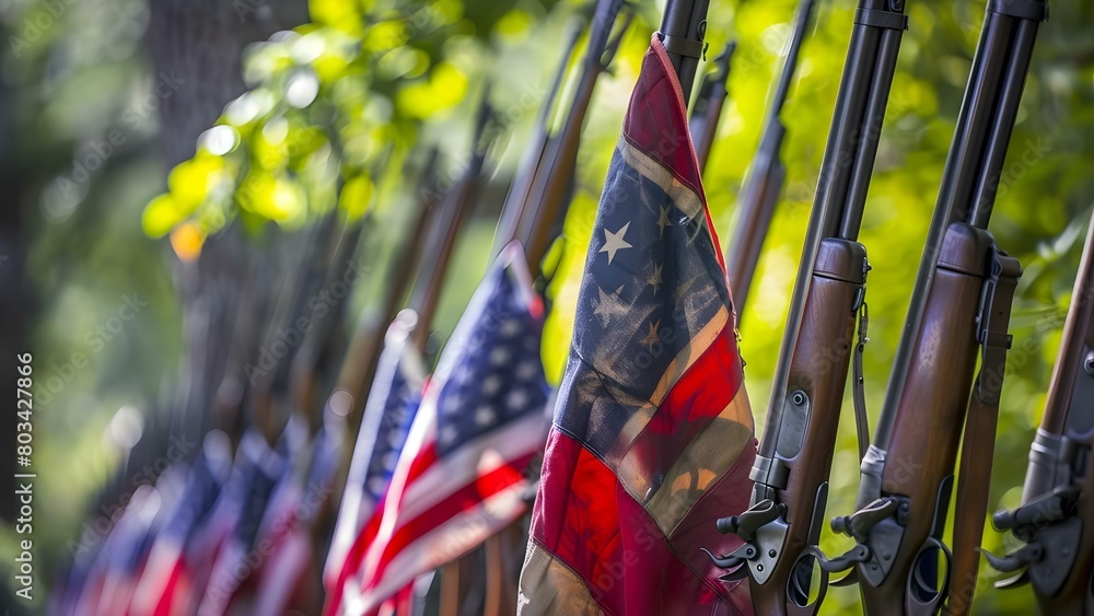 Civil War weapons display with Union and Confederate flags in Virginia ...