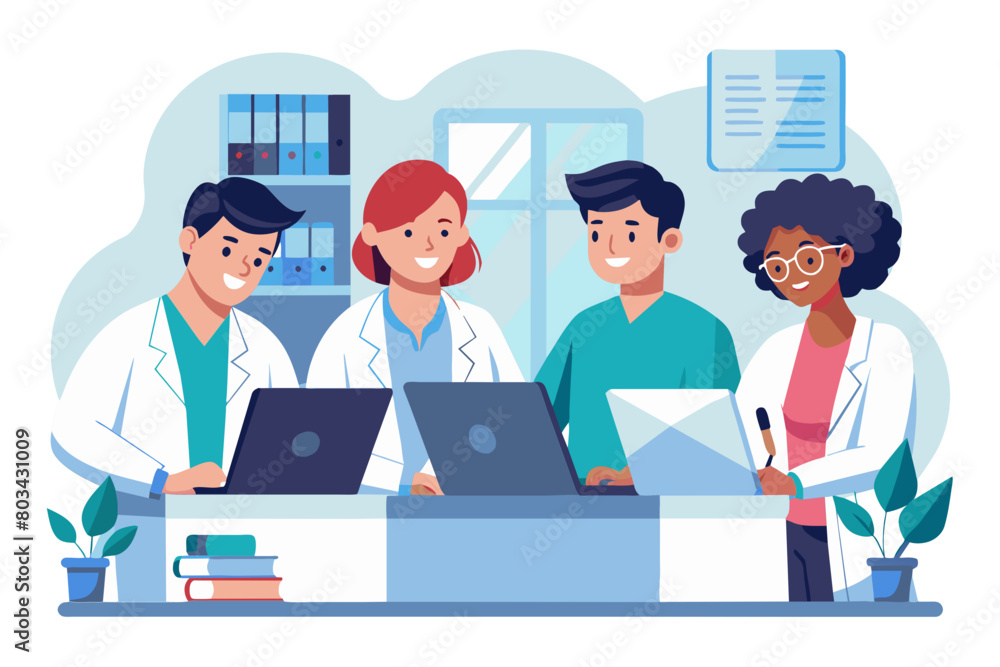 Doctor hospital team medical document health medicine healthcare meeting teamwork laptop ...