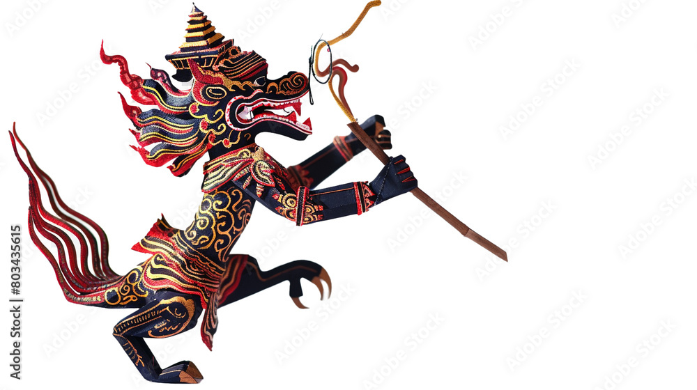 A Balinese shadow puppet (wayang kulit) on a transparent background ...