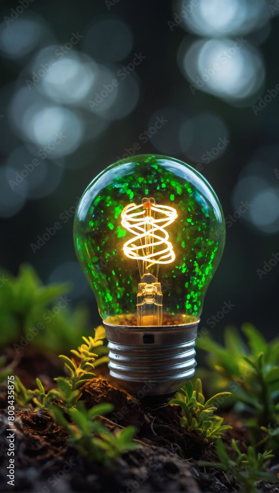 Green energy in action, an eco-friendly light bulb representing ...