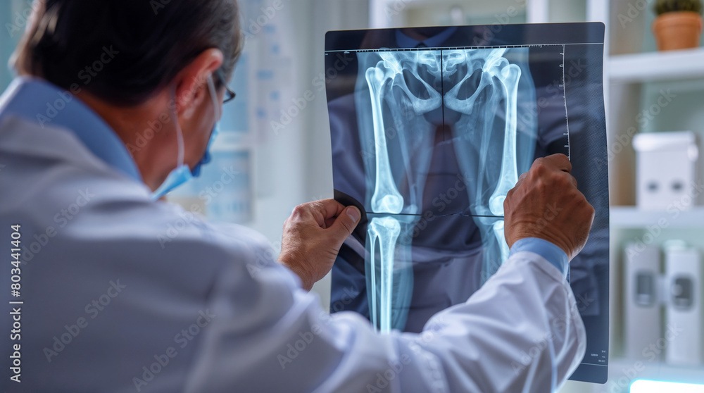 Surgeon doctor looking at x-ray scans of a patient bones, scan and ...