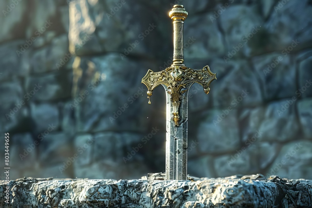 excalibur sword stuck ancient stone pedestal legendary arthurian ...