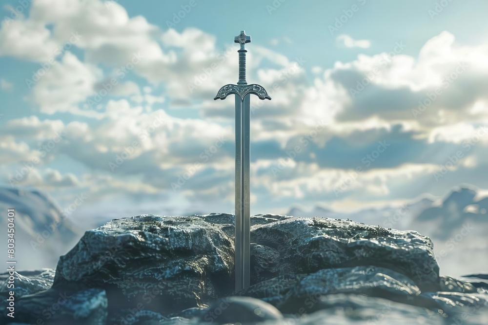 excalibur sword stuck ancient stone pedestal legendary arthurian ...