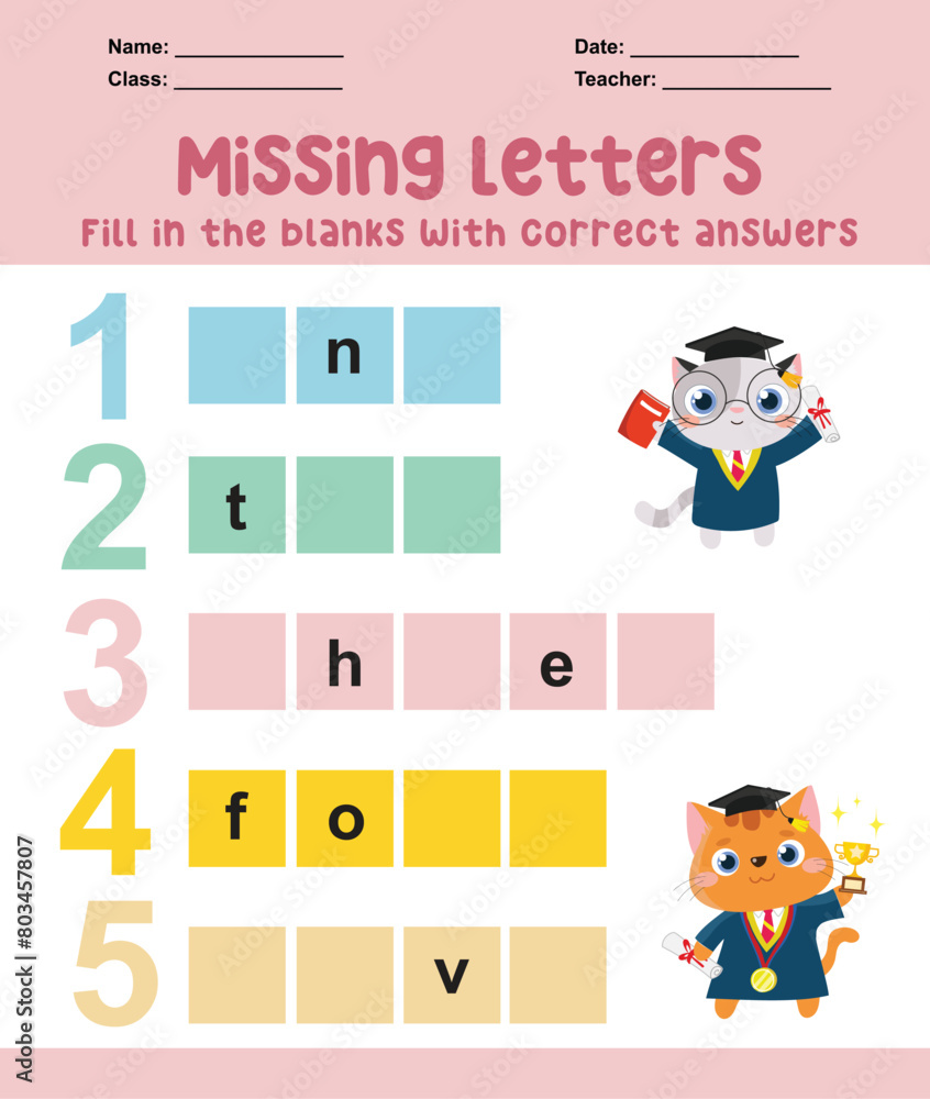 Missing letters worksheet. Complete the letters for number in English ...
