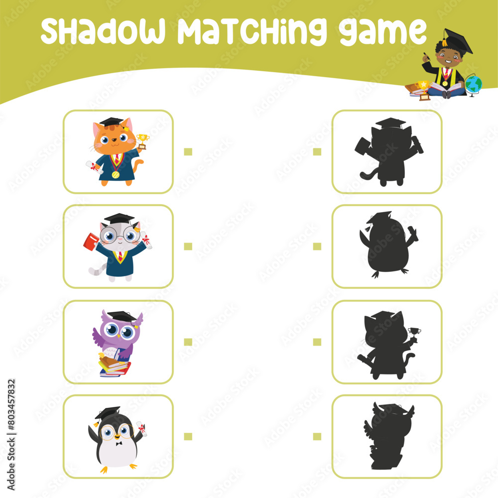 Matching shadow game for children. Find the correct shadow. Worksheet ...