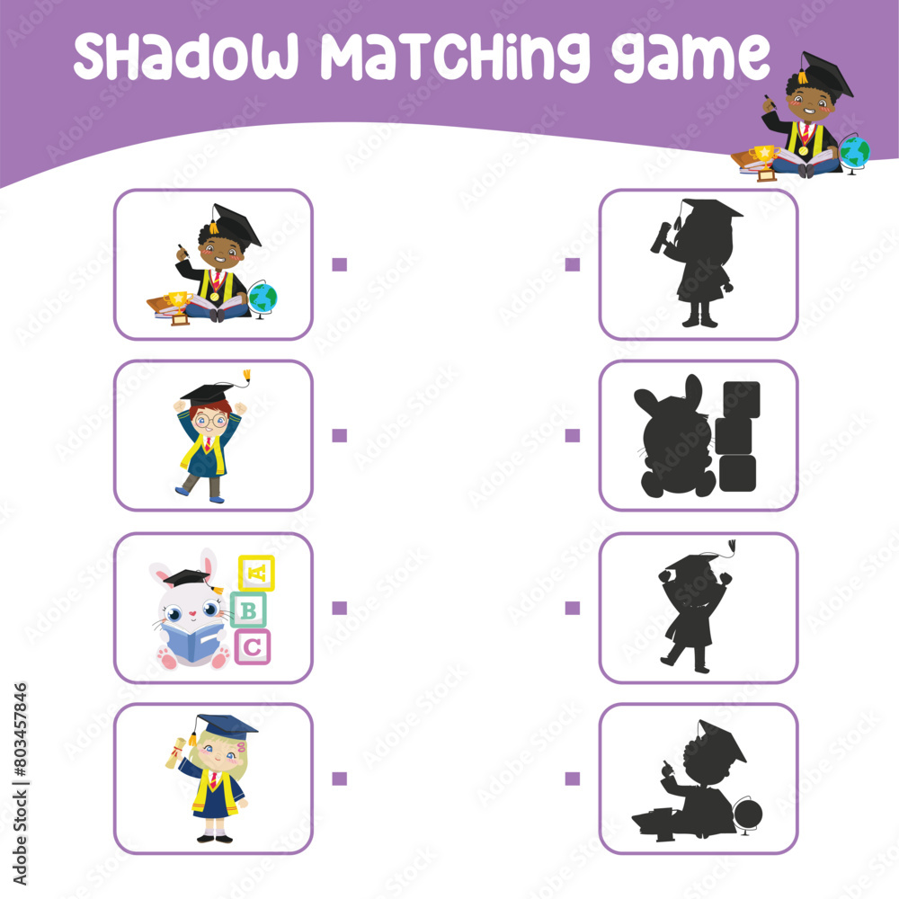 Matching shadow game for children. Find the correct shadow. Worksheet ...