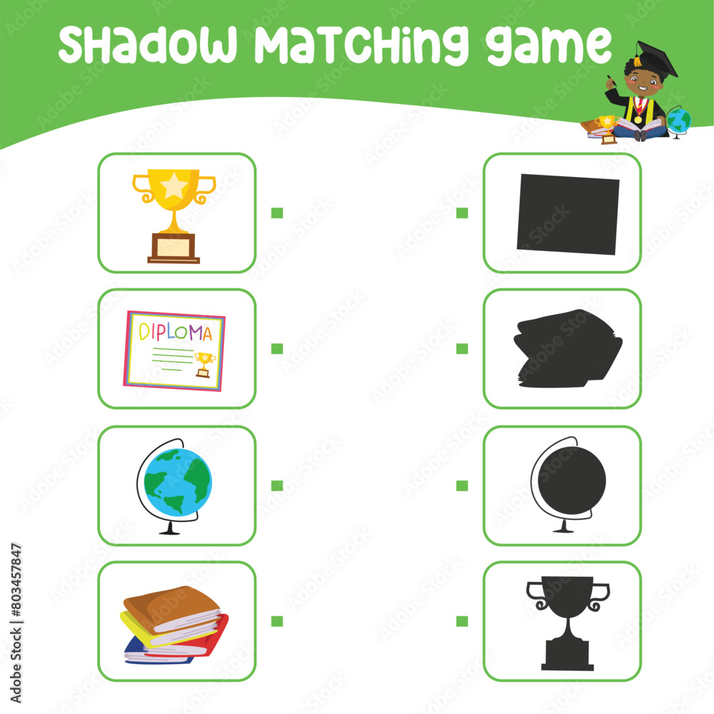 Matching shadow game for children. Find the correct shadow. Worksheet ...