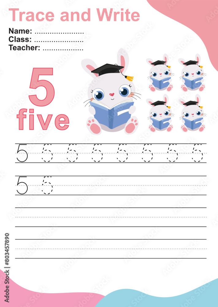 Trace and write number for children. Exercise for children to recognize ...