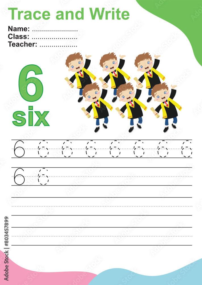 Trace and write number for children. Exercise for children to recognize ...