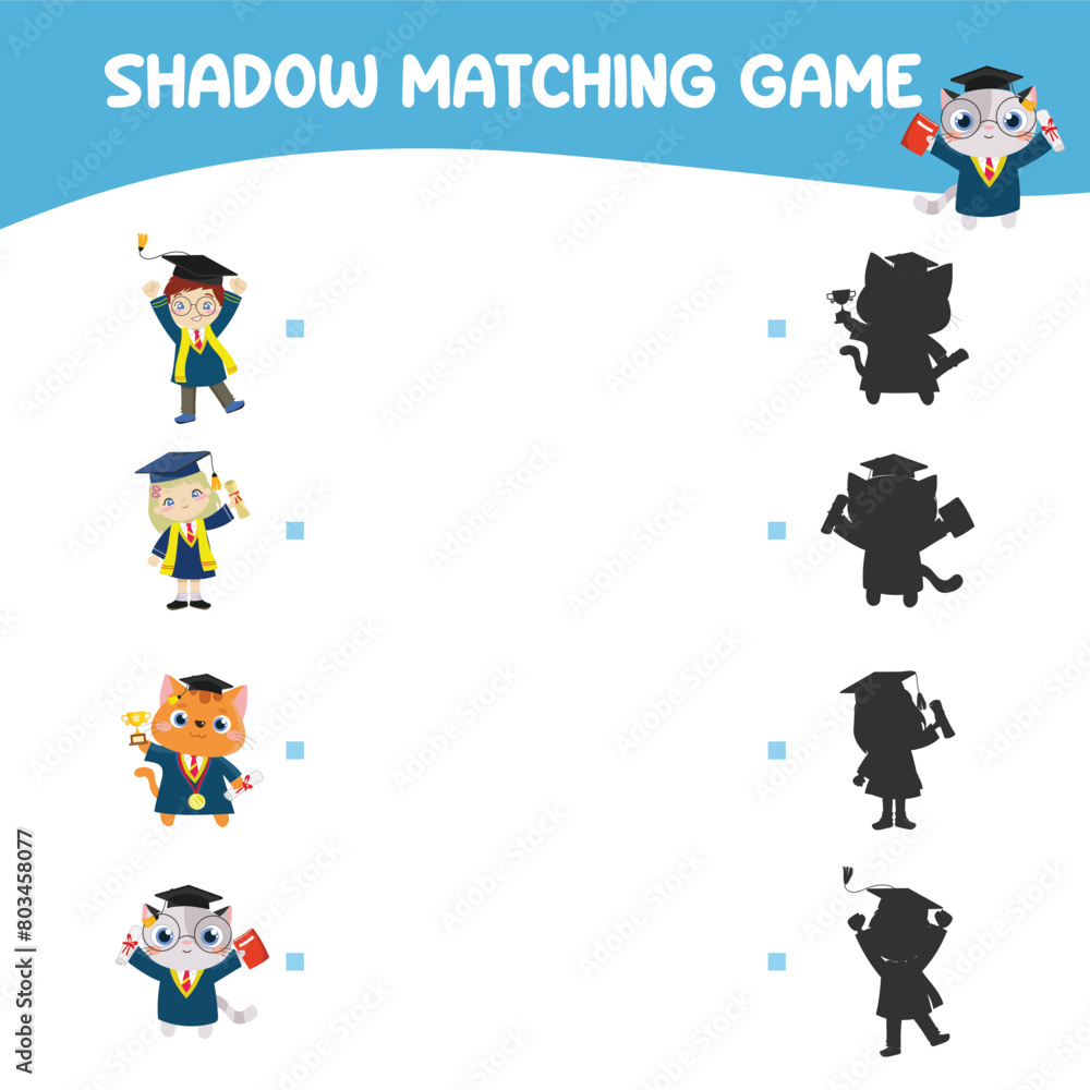 Matching shadow game for children. Find the correct shadow. Worksheet ...