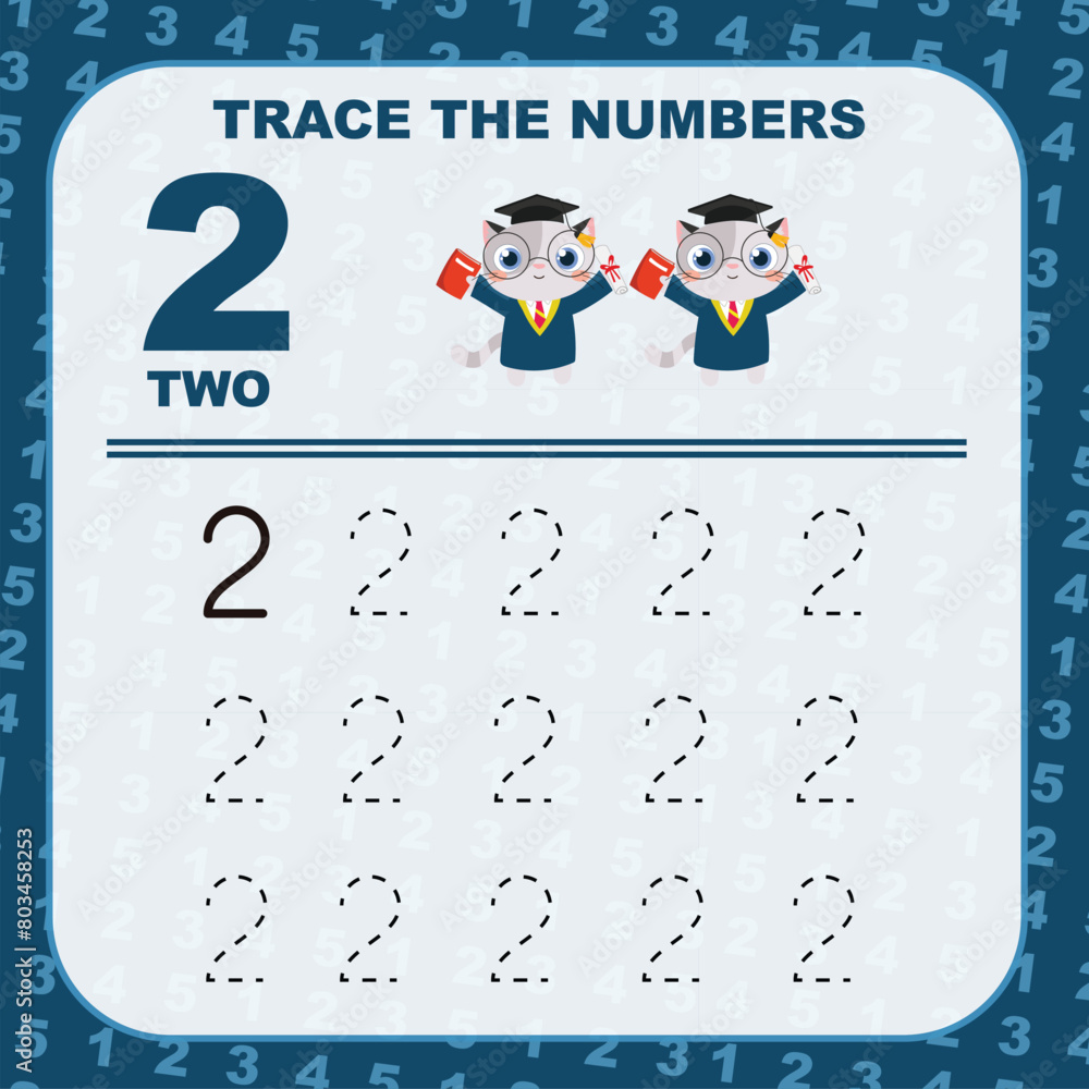 Trace and write number for children. Exercise for children to recognize ...