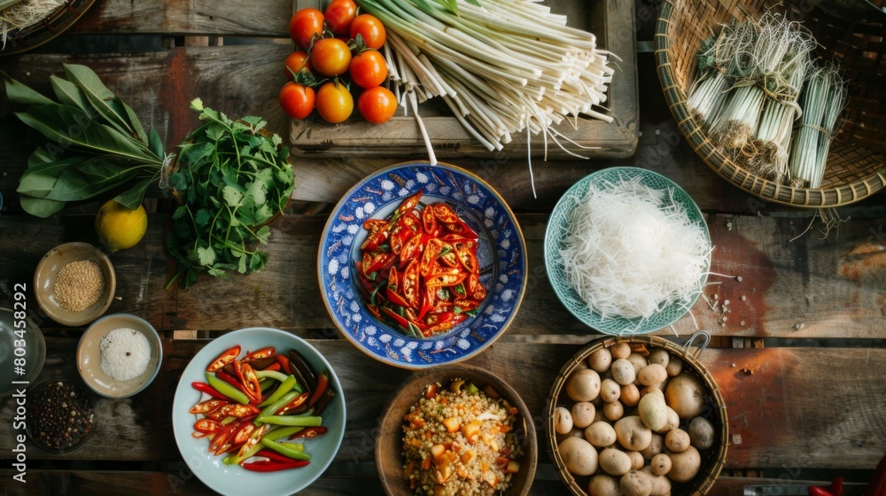 Ingredient for cooking papaya salad,Sticky rice, papaya salad, Som Tam ...