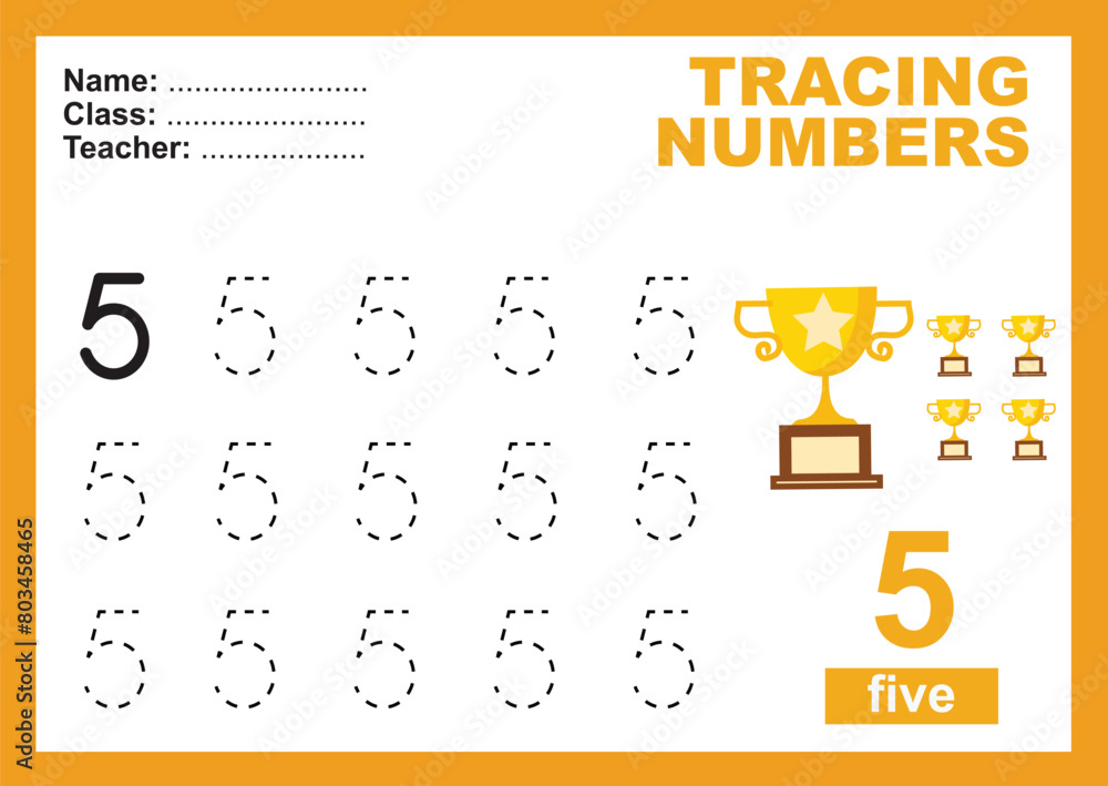 Trace and write number for children. Exercise for children to recognize ...