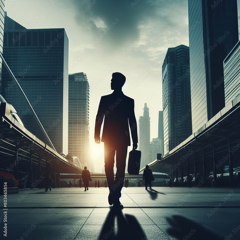 silhouette of a determined man striding confidently forward amidst the ...