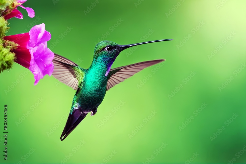 'violet background colibri hummingbird green costa flight rica ear ...