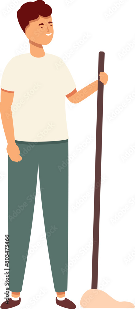 Boy cleaning floor with mop icon cartoon vector. Housekeeping work ...