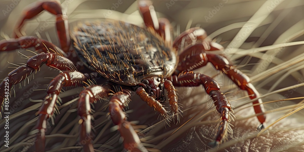 Hyperreal images of a tick on animal skin, close up macro shot, perfect ...