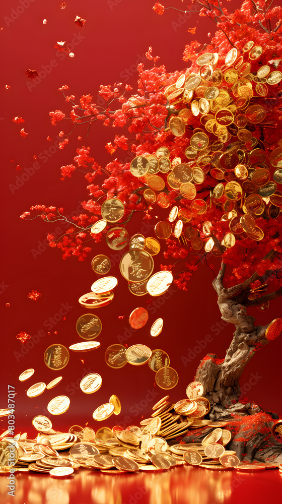 chinese new year tree full of money, symbol for the coming of the new ...