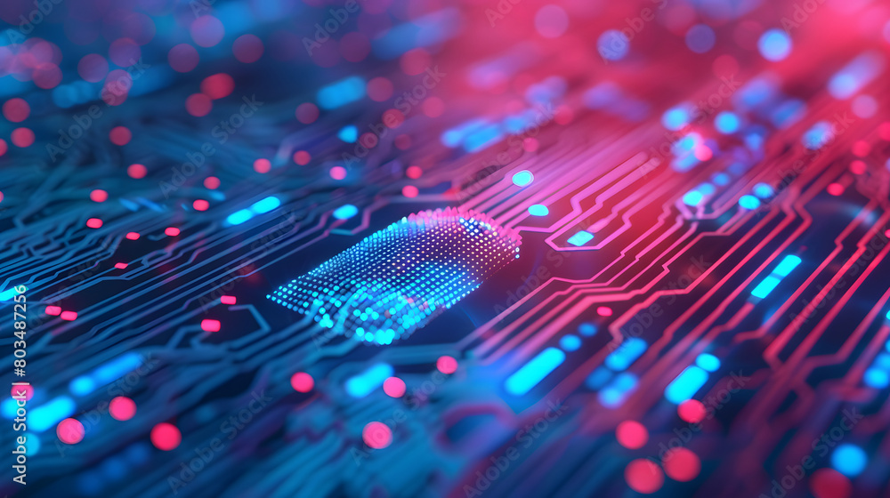 Cybersecurity and information technology. Blue, red background with ...