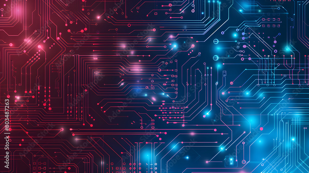 Cybersecurity and information technology. Blue, red background with ...