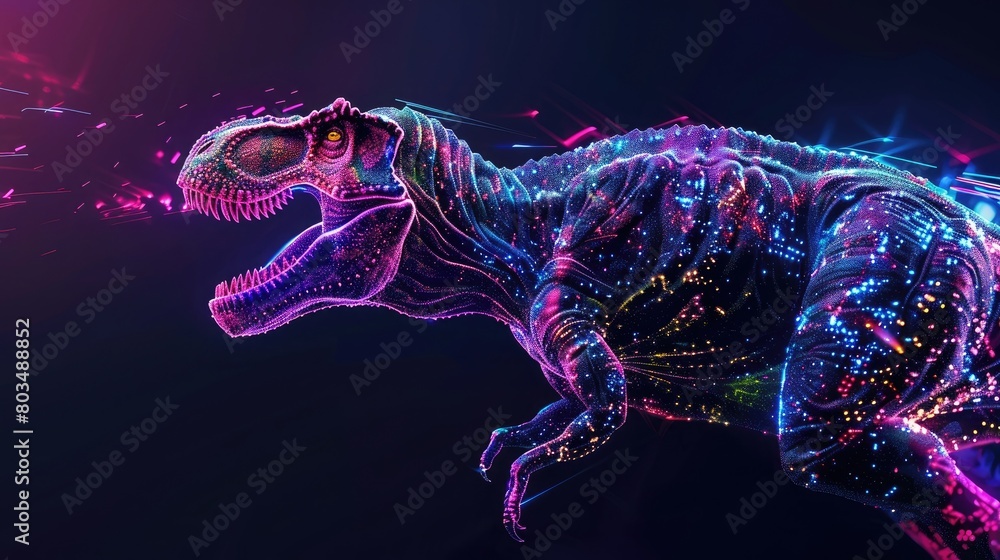 T-Rex Tyrannosaurus Rex Animal Plexus Neon Black Background Digital ...