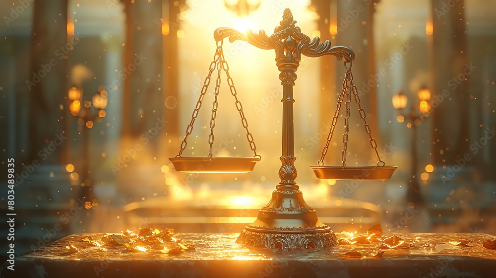 Libra balancing scales, side view, balanced light, classical ...