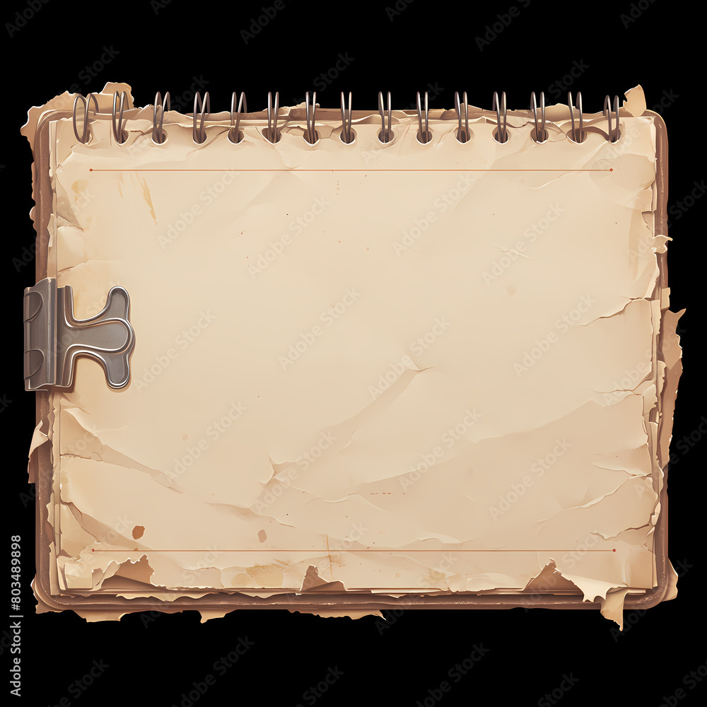 This is a realistic digital rendering of an aged parchment notebook ...