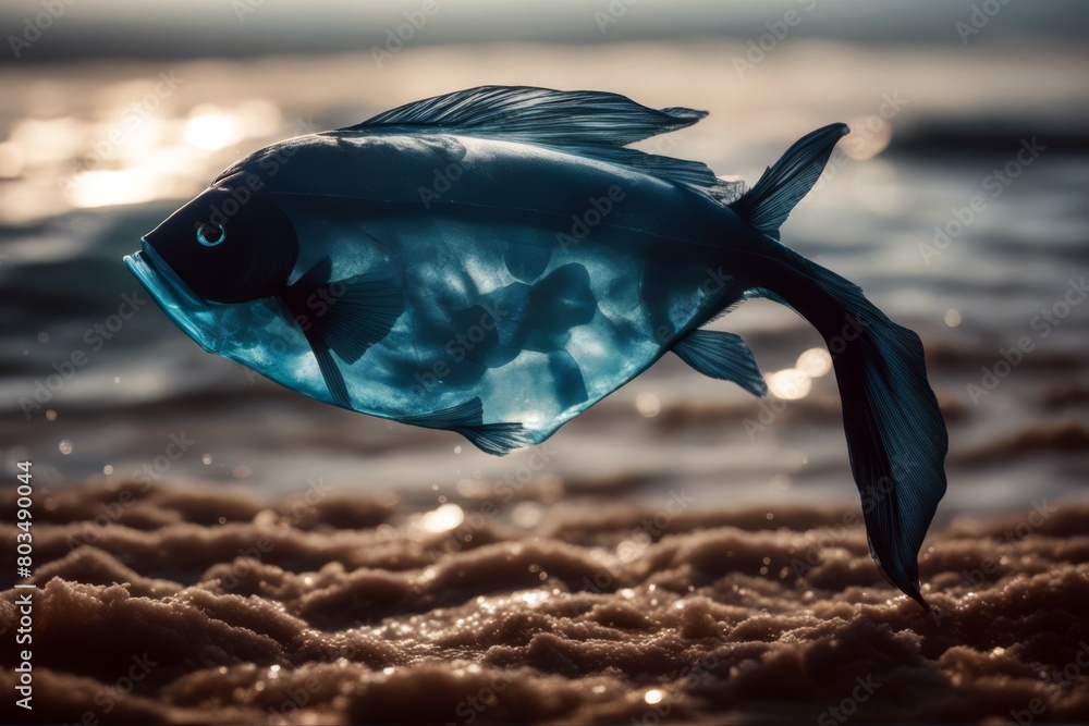 'silhouette ocean sea bag fish trash used plastic pollution world waste ...