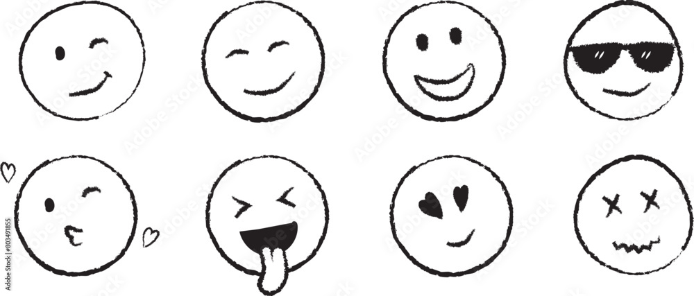 Set of Hand drawn sketch style. Emoji with different emotion mood ...