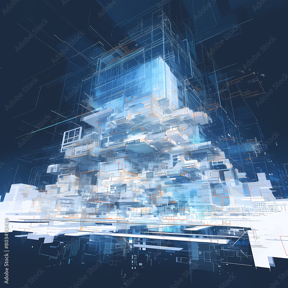 Futuristic Digital Building Illustration - Advanced Technology in ...