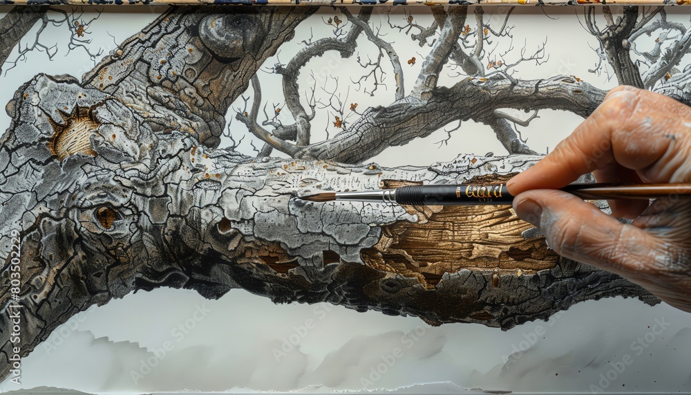 Foto de Illustrate a panoramic view of a weathered Oak tree using ...