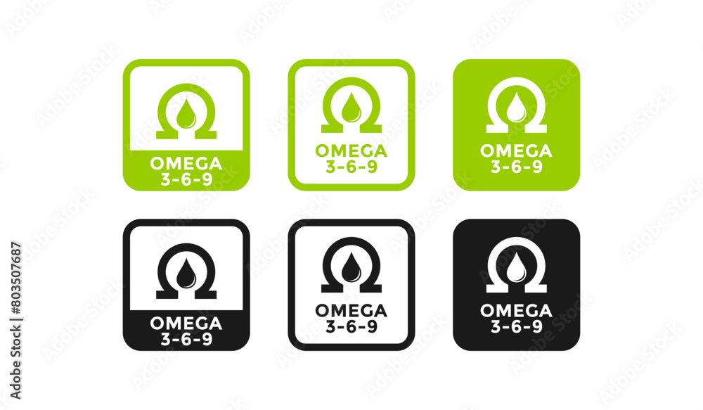 Omega-3, omega-6, omega-9 supplements badge set template. Suitable for ...