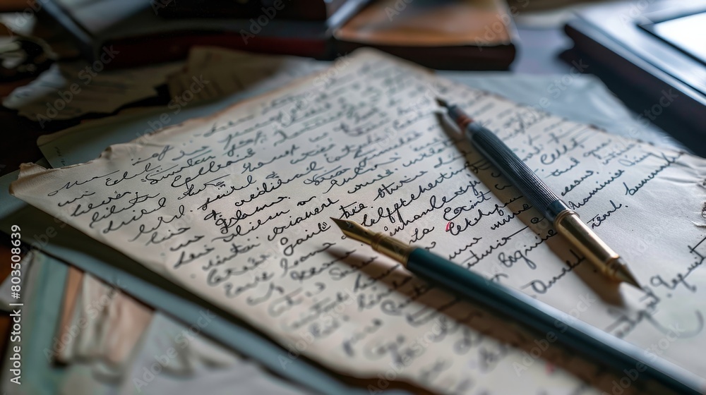 Handwritten letters and messages, showing the calligraphy and details ...