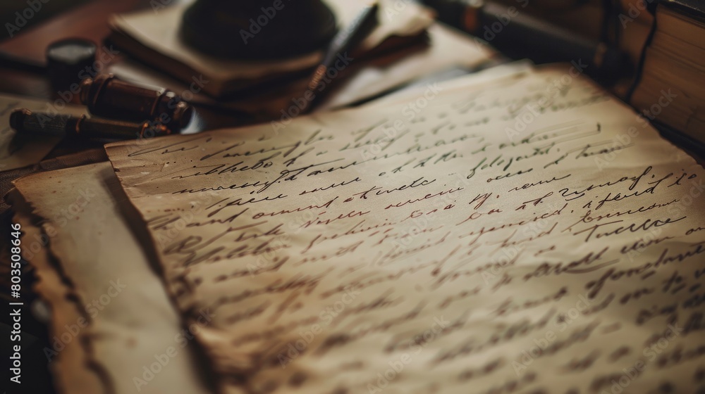 Handwritten letters and messages, showing the calligraphy and details ...