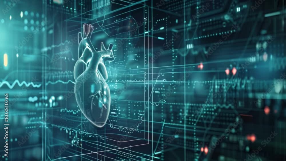 A graphic representation of a human heart is overlaid on a backdrop of ...