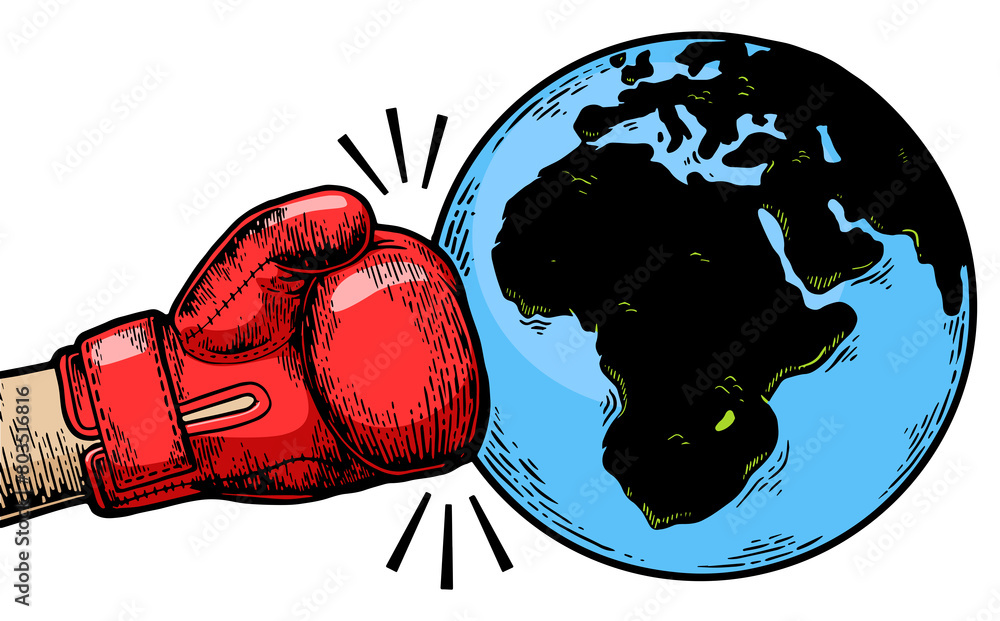 Hand in boxing glove hits Earth planet engraving PNG illustration ...