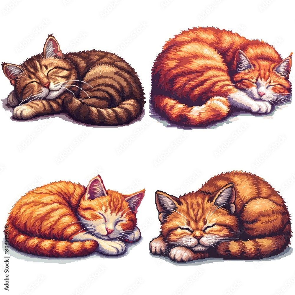 Cat Sleeping Pets 4 Pack Set Video Game Assets Pixel Art Pack, Retro ...
